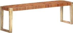 vidaXL Lavice 150 cm pravá kůže a masivní mangovníkové dřevo [321839] Barva: Hnědá