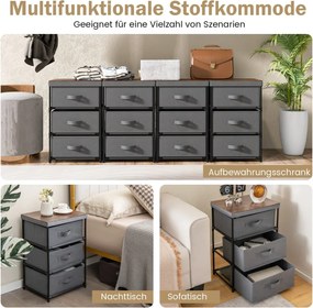 Costway Noční stolek s látkovými zásuvkami s kovovým rámem – 40 × 30 × 62 – šedá