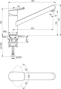 Ideal Standard Ceraplan - Dřezová baterie se spodním výtokem, chrom BD308AA