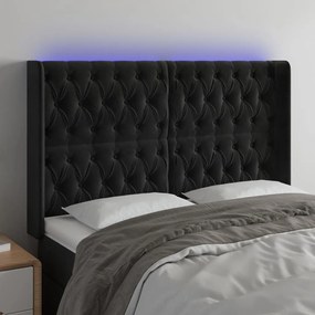 Čelo postele s LED černé 147 x 16 x 118/128 cm samet