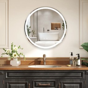 Costway 70 cm kulaté LED osvětlené zrcadlo koupelnové zrcadlo s nastavitelným