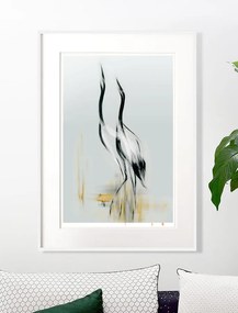 Minimalistický obraz s párem jeřábů do elegantního interiéru - „Harmonie 2, Prchavá Série”