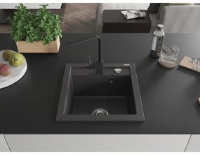 Mexen Vito, 1-komorový granitový dřez 520x490x210 mm, černá baterie Rita, černá skvrnitá, 6503-76-670300-70