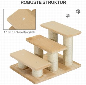Schody pro kočky PawHut pro staré kočky s artritidou, výška schodu 11 cm, schody pro psy a kočky, plyš, krémová barva | Aosom.de