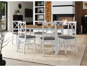 Stůl se 6 židlemi - AL43, Barva dřeva: dub artisan - L, Potah: Soro 28, Barvy nožiček: Bíla