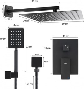 Erga Dual, podomítková sprchová souprava s dešťovou hlavicí 30x30 cm, i-BOX instalační systém, černá matná, ERG-YKA-BP.DUAL30-BLK