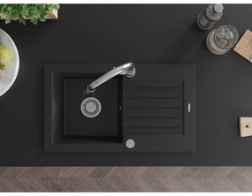 Mexen Pablo, 1-komorový granitový dřez 752x436x161 mm a dřezová baterie Elia, černá, 6510-77-670101-00