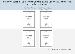 SKOŘICE CELÁ - Samolepka na kořenky 3 x 4 cm - DomaLEP varianta: BÍLÁ - tučné písmo