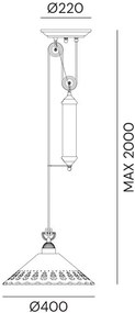 Il Fanale 065.12.OC Fior di Pizzo, závěsné svítidlo v rustikálním stylu se závažím z antické mosazi a keramiky, 1x15W LED E27, prům. 40cm
