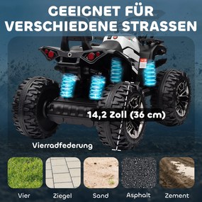 HOMCOM Elektrické dětské čtyřkolky, 3-8 km/h, 45 min provozní doba, LED světlomety, hudební přehrávač s USB, pro děti 3 až 5 let