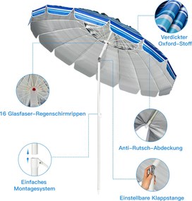 Costway 243 cm plážový slunečník hliníkový sklopný - tmavě, tmavě modrá