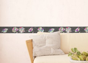Samolepící bordura na zeď Barevné Květy na Šedém Podkladu | 5 m x 13.8 cm | DWB8246