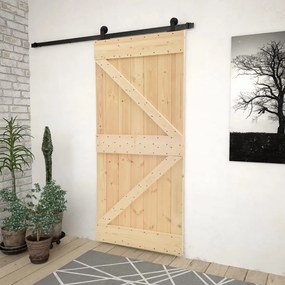 vidaXL Posuvné dveře s kováním 90 x 210 cm masivní borovice [3057497] Barva: Hnědá