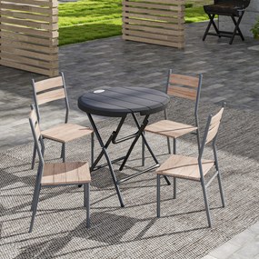 Zahradní stůl Outsunny pro 4 osoby, kulatý skládací stůl Ø80 cm, zahradní jídelní stůl ve vzhledu dřeva, tmavě šedý, ideální na balkon a terasu