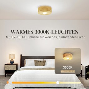 Stropní svítidlo, boho stropní lampa s objímkou G9 LED, kulaté stínítko z konopného provazu