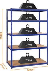 Zátěžový regál Yaheetech – Mod.5: 180 × 120 × 60 cm/875 kg modrá (264515749188)
