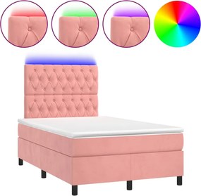 Box spring postel s matrací a LED růžová 120x200 cm samet 3136298