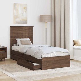 Postel s úložným prostorem se zásuvkou Hnědý dub 75 x 190 cm 3411263