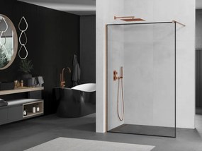Mexen Kioto, sprchová zástěna Walk-In 150 x 200 cm, 8mm čiré sklo černý vzor, ​​měděný matný profil, 800-150-101-65-70