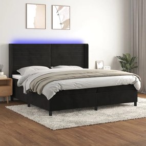 Box spring postel s matrací a LED černá 200x200 cm samet