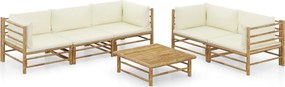 vidaXL 6dílná zahradní sedací souprava + krémově bílé podušky bambus [3058210] Barva: krémová