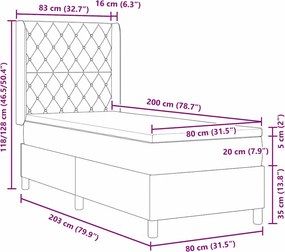 Postel s boxspringem s matrací Tmavě šedá 80 x 200 cm samet 3341925