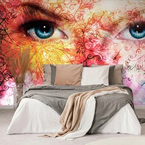Samolepící tapeta modré oči s abstraktními prvky - 150x100 cm