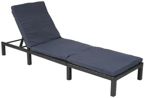 Zahradní lehátko HWC-A51 - polyratan, šedé polštáře basic 5cm - antracit