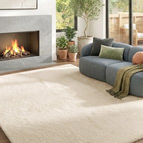 HOMCOM plyšový pratelný koberec s dlouhým vlasem, 160 × 230 cm, krémový
