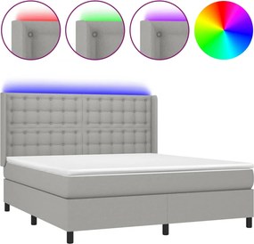 Box spring postel s matrací a LED světle šedá 180x200 cm textil 3138653