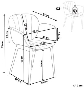Sada 2 čalouněných jídelních židlí šedé ALICE Beliani