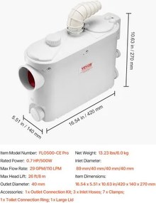Čerpadlo macerátoru, 500 W, průtok 6600 l/h, výška 8 m
