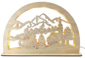 AMADEA Dřevěný svítící portál s motivem vesničky, 53 cm