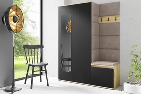 Eka Předsíňová stěna s čalouněnými panely Trinity 11 - Dub Artisan s černou / Světlá béžová 2303