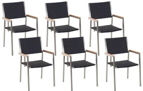 Zahradní židle s ratanovým sedákem černé 6 kusů GROSSETO Beliani