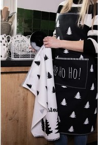 Bílý bavlněný běhoun na stůl se stromky Black&White X-Mas - 50*160 cm