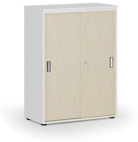 Kancelářská skříň se zasouvacími dveřmi PRIMO WHITE, 1087 x 800 x 420 mm, bílá/bříza
