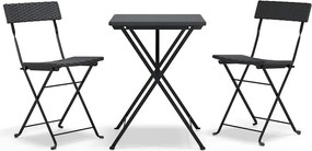 3dílný skládací bistro set černý polyratan 319989