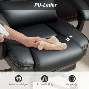 HOMCOM Ergonomická kancelářská židle s masážní funkcí, kancelářská židle s opěrkou nohou, černá umělá kůže