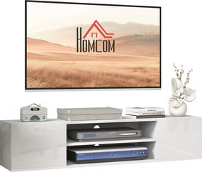 HOMCOM Nástěnný televizní stolek v moderním stylu - 2 skříňky, 2 centrální nika a 2 otvory pro správu kabelů 140 x 30 cm bílá