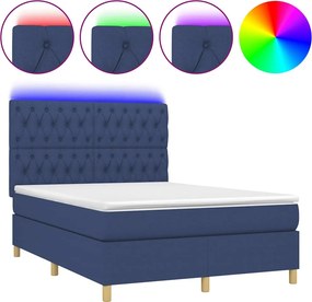 Box spring postel s matrací a LED modrá 140x190 cm textil 3135675