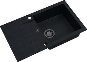 Sink Quality Natalie, kuchyňský granitový dřez 770x450x170 mm + černý sifon, černá skvrnitá-BROCADE, SKQ-NAT.B.1KDO.XB