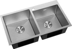 Mexen Xorin, 2-komorový nerezový dřez 780 x 450 mm, broušená ocel, vzor voština, 6441782000-01HC