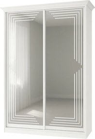 Skříň Rim-Veneziano 2D 1,8 m bílá s římsou, s uměleckým matováním na zrcadle №0580LR