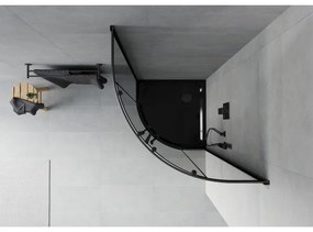 Mexen Rio, čtvrtkruhový sprchový kout s posuvnými dveřmi 80 (dveře) x 80 (dveře) x 190 cm, 5mm šedé sklo, černý profil + černá sprchová vanička SLIM, 863-080-080-70-40-4170B