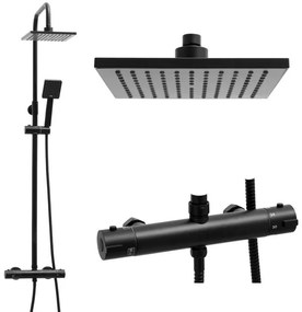Erga Flova, sprchová souprava s termostatickou baterií a dešťovou hlavicí 20x20cm, černá matná, ERG-YKA-BP.FLOVA THERM 20 BLK