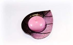 BDK-GLASS Skleněný svícínek LÍSTEK - růžovo-fialový Rozměr: 12x17cm