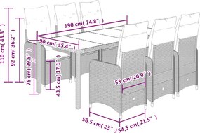 7dílný zahradní bistro set s poduškami šedý polyratan 3277037