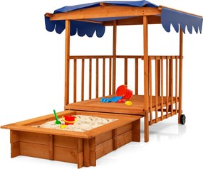 Costway Dřevěné pískoviště pro děti Dětská herna s Playhouse Natural + Blue