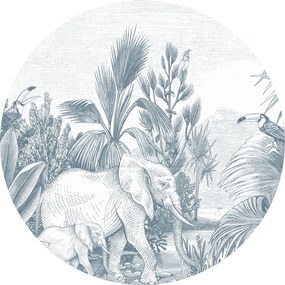 Samolepící kruhová obrazová tapeta Džungle, sloni 159078, průměr 70 cm, Forest Friends, Esta
